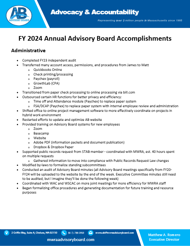 Advisory Board Meeting Materials – April 18, 2024 | MWRA